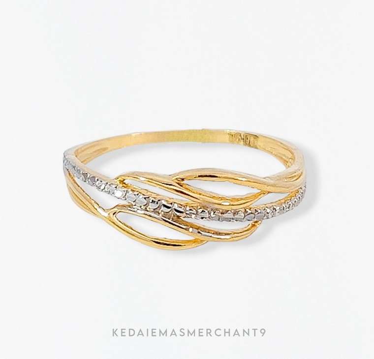 Cincin Emas Wave Diamond Cut L:0.6CM