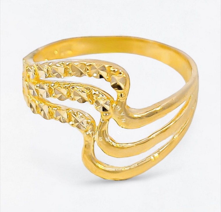 Cincin Emas Wave Polish Diamond Cut 3 Layer