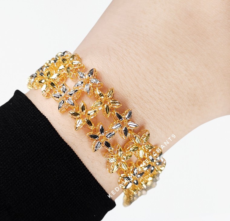 Rantai Tangan Bunga Plumeria Kerawang 2 Layer 2C L:1.9CM (KLIP SLIDE)