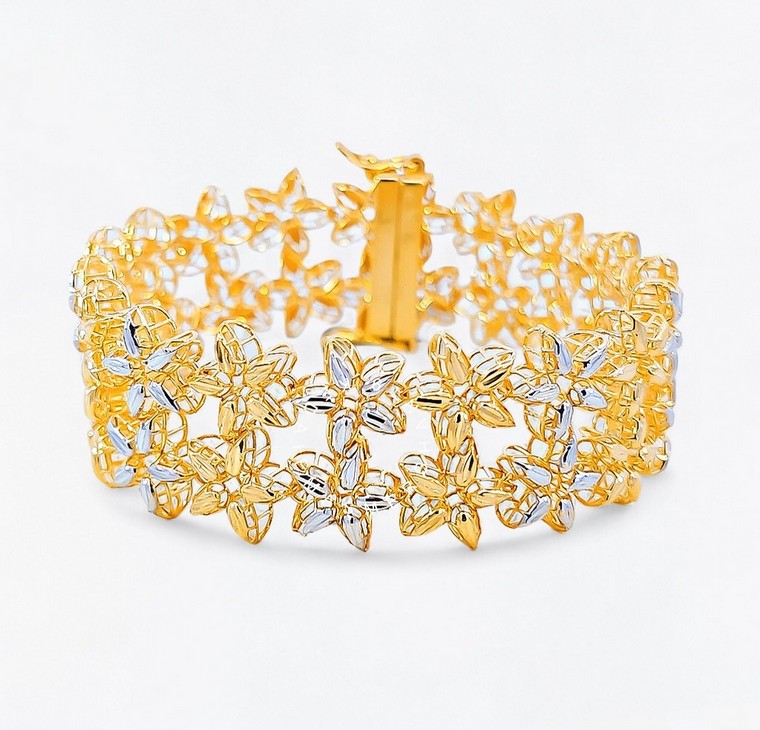 Rantai Tangan Bunga Plumeria Kerawang 2 Layer 2C L:1.9CM (KLIP SLIDE)