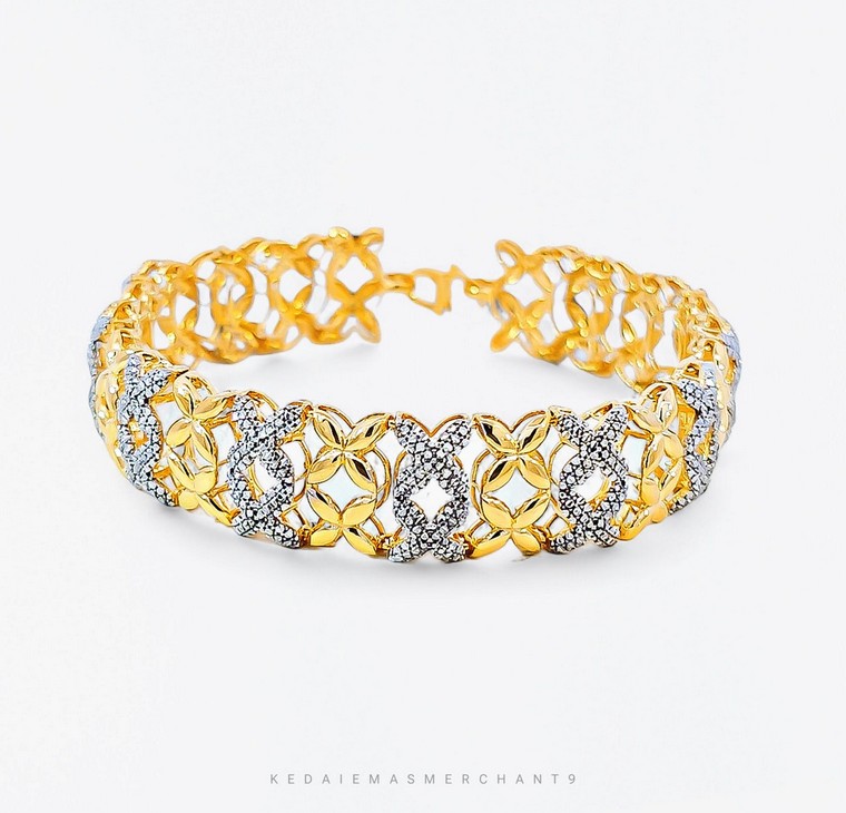 Rantai Tangan Bunga Tanjung 2 Layer Diamond Cut L:1.2CM