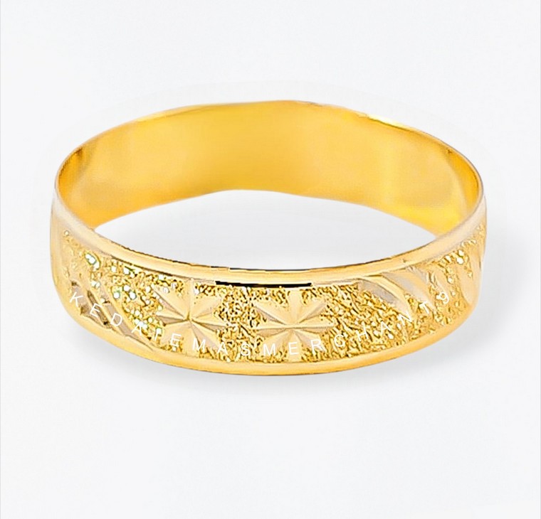 Cincin Emas Belah Rotan Pasir Beralun Twin Star L:0.45CM