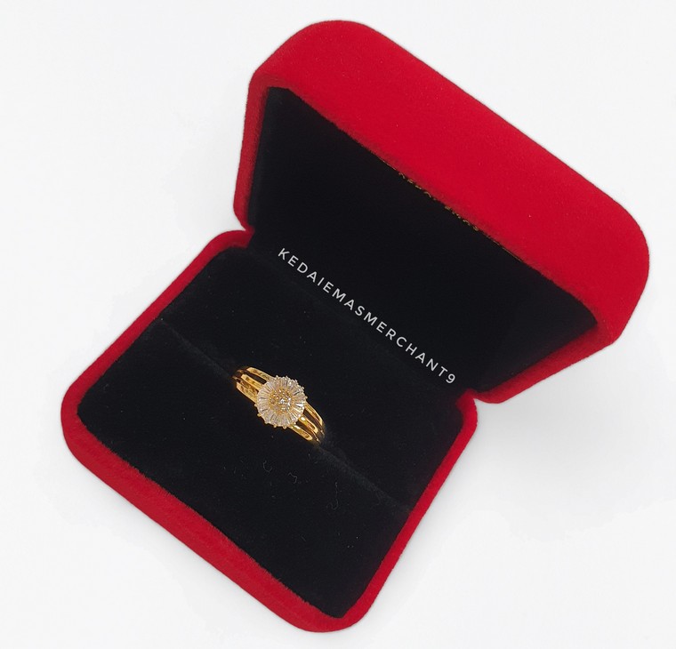 Cincin Emas Sunflower Permata 3 Layer