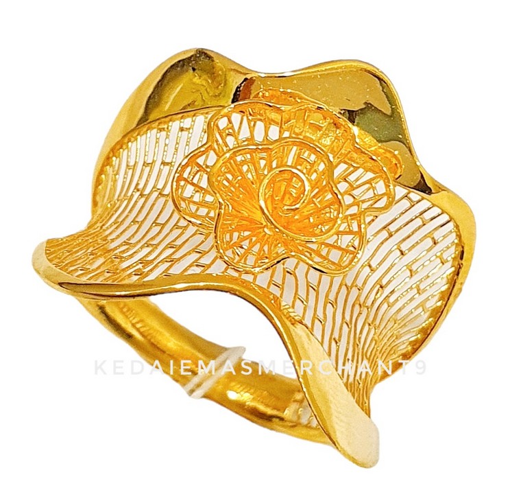 Cincin Emas Bunga Rose Kerawang Net