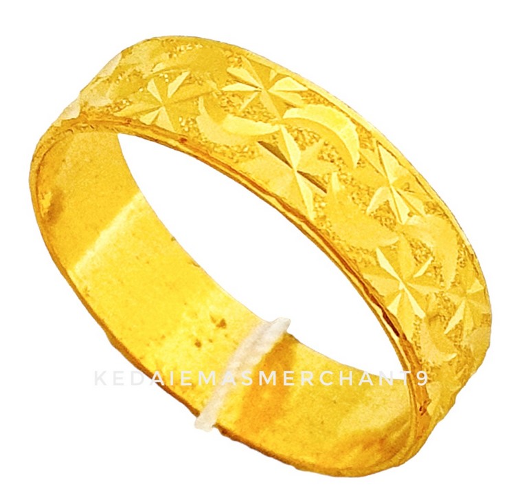 Cincin Emas Belah Rotan Moon Star Beralun L:0.45CM