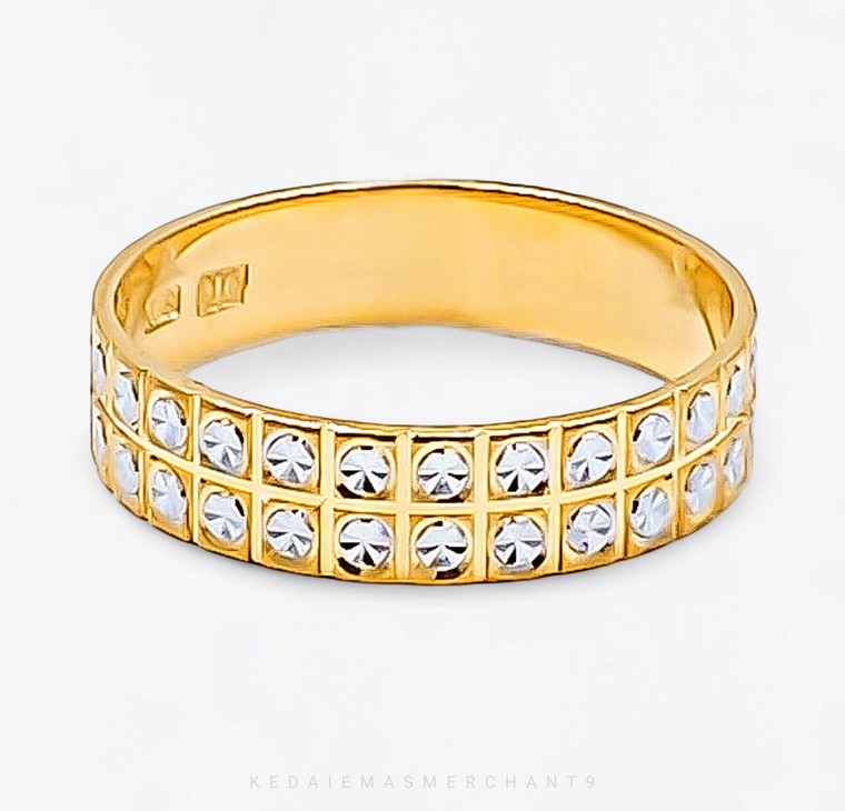Cincin Emas Belah Rotan Dot 2 Layer Diamond Cut
